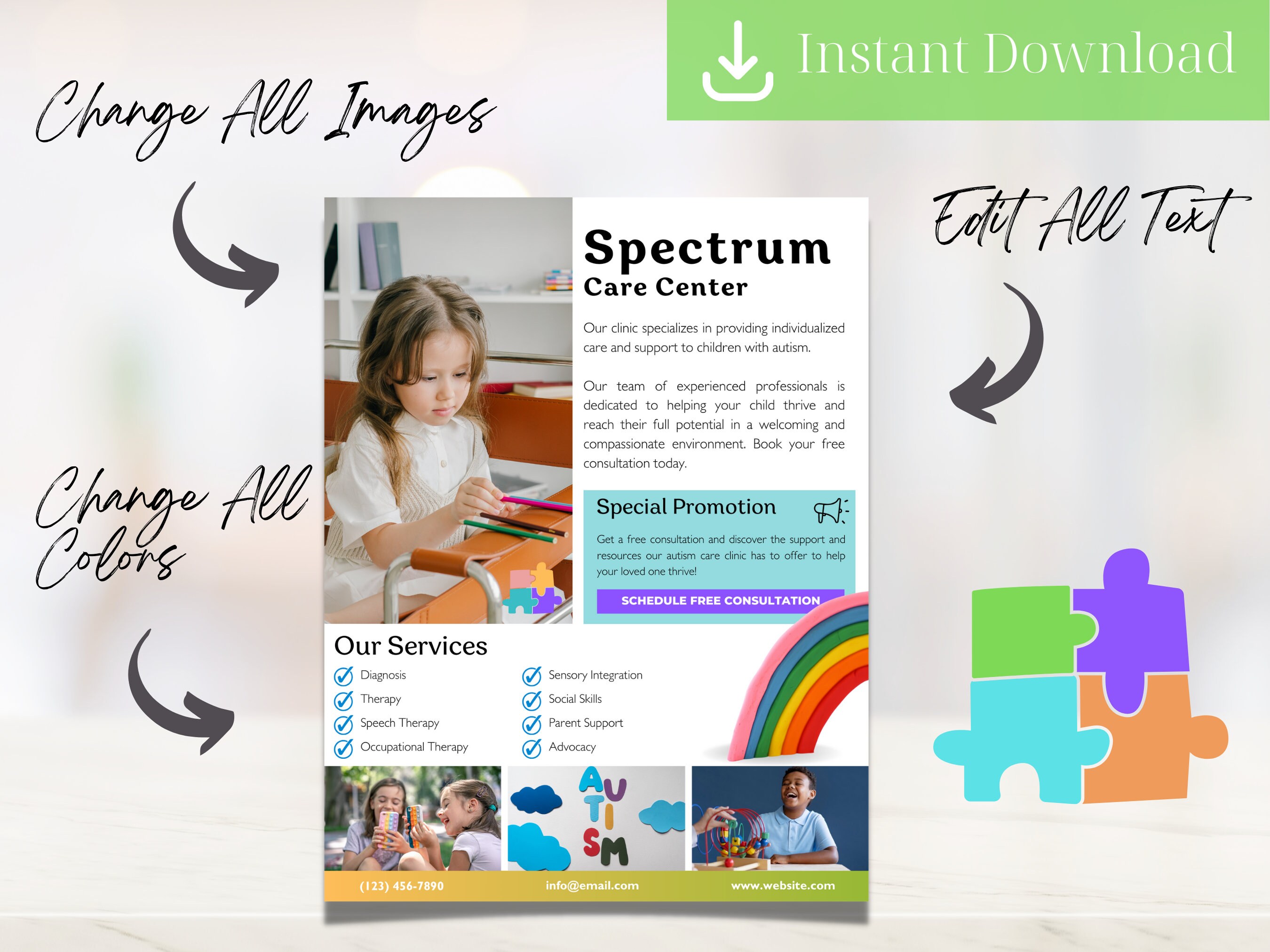 Autism Awareness Flyer Templates Design Autism Therapy - Etsy
