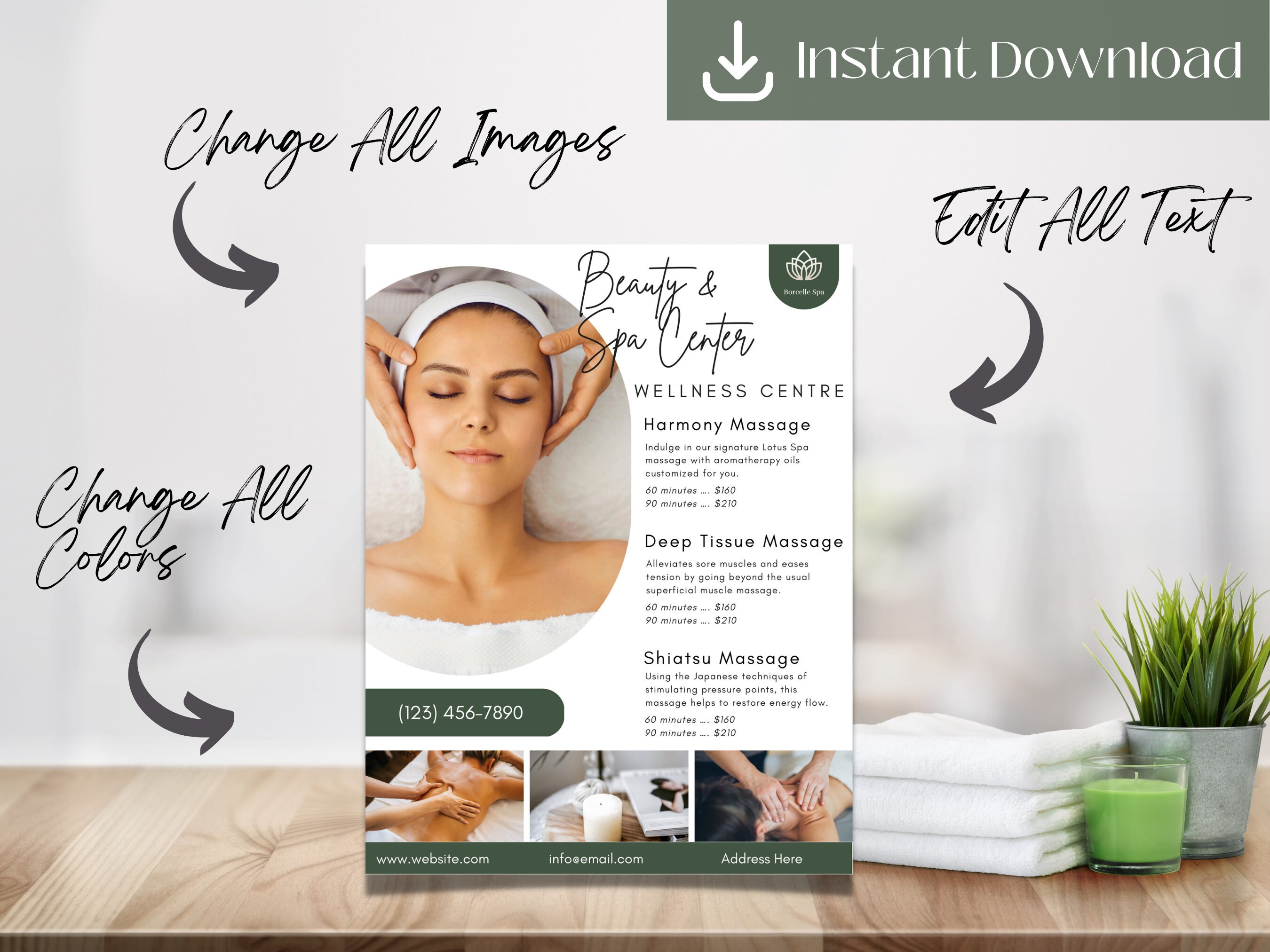 DIY Massage Spa Beauty Flyer Templates, Editable Printable, Instant ...