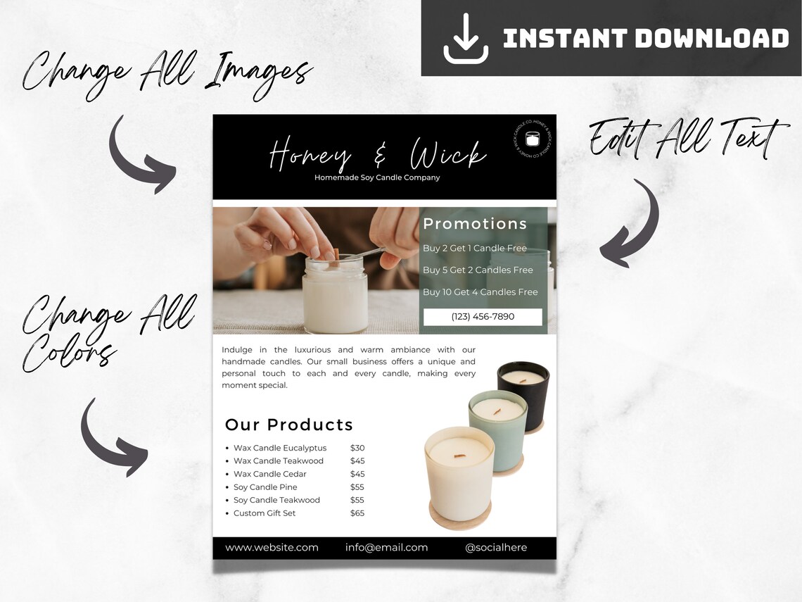 Soy Wax Candles Flyer Template, Editable Handmade Candle Making Small ...