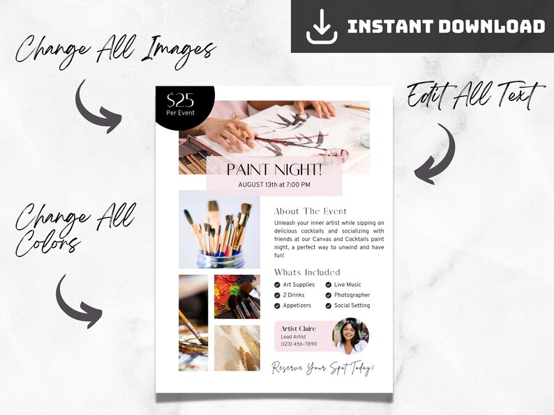 Editable Paint Night Template Flyer, RSVP Invitation, DIY Paint and Sip ...