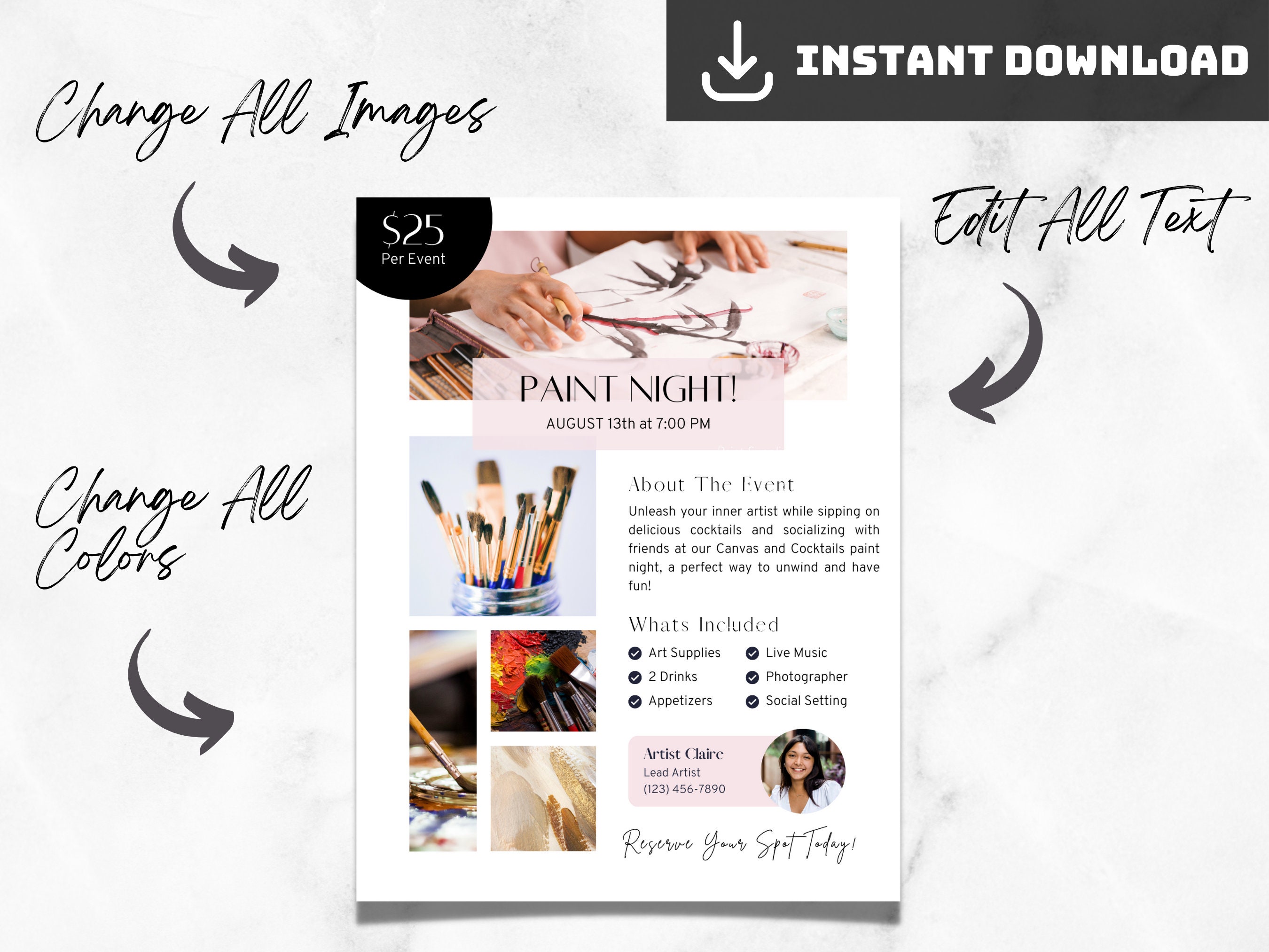 Editable Paint Night Template Flyer, RSVP Invitation, DIY Paint and Sip ...