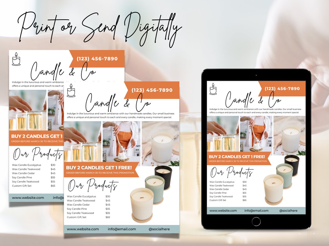 Soy Wax Candles Flyer Template, Editable Handmade Candle Making Small ...