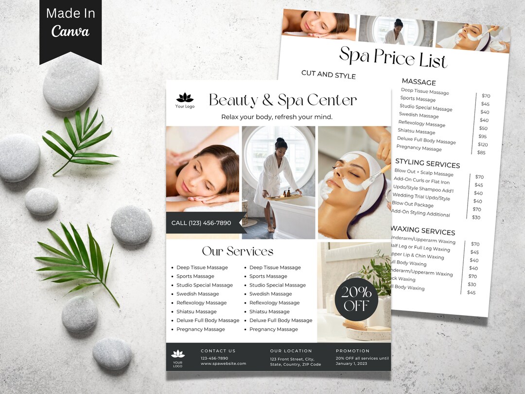 Massage Spa Beauty Flyer Templates Design, Editable Printable, Boutique ...