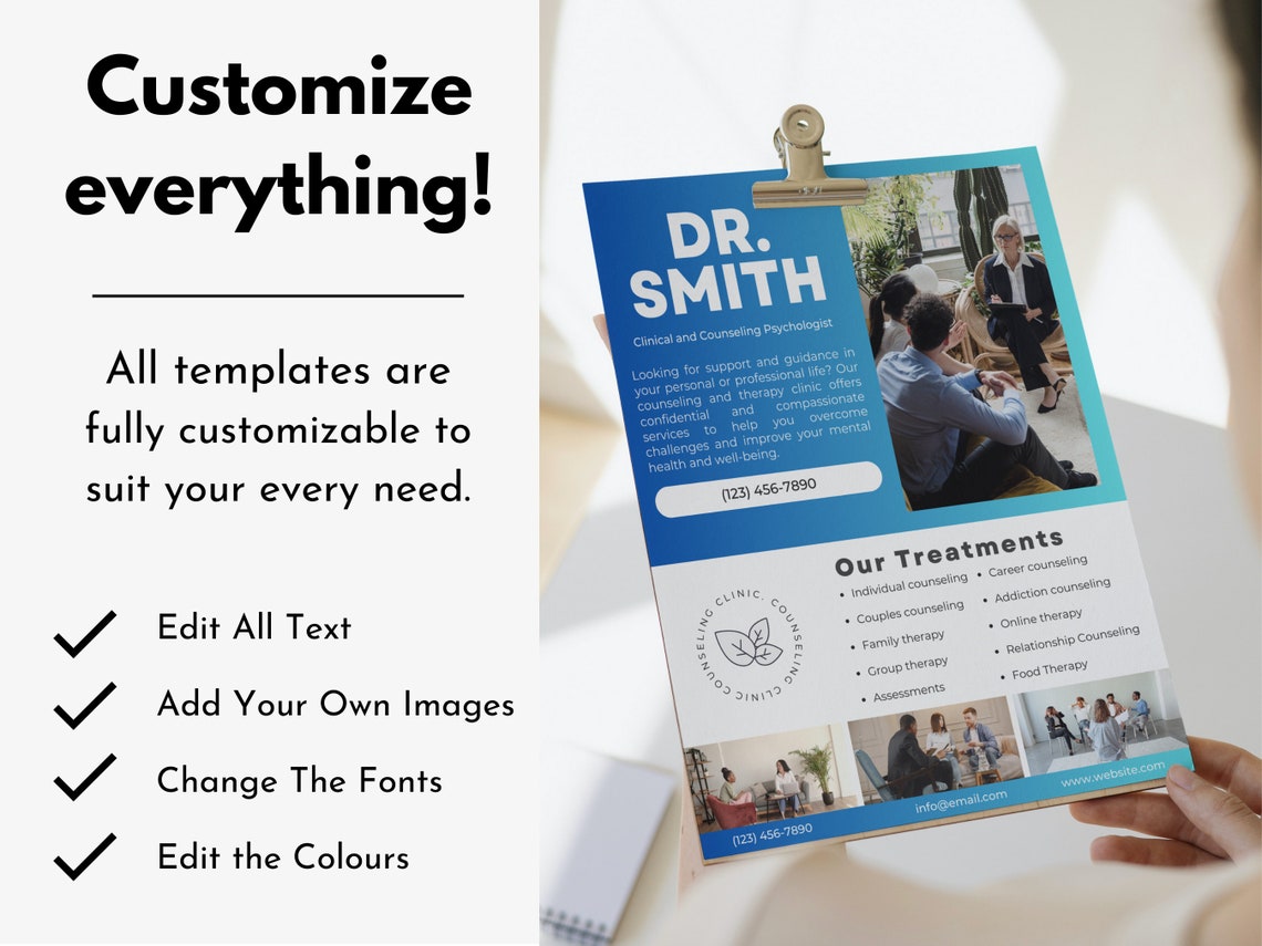 Counseling Psychology Therapy Flyer Templates Design, Editable ...