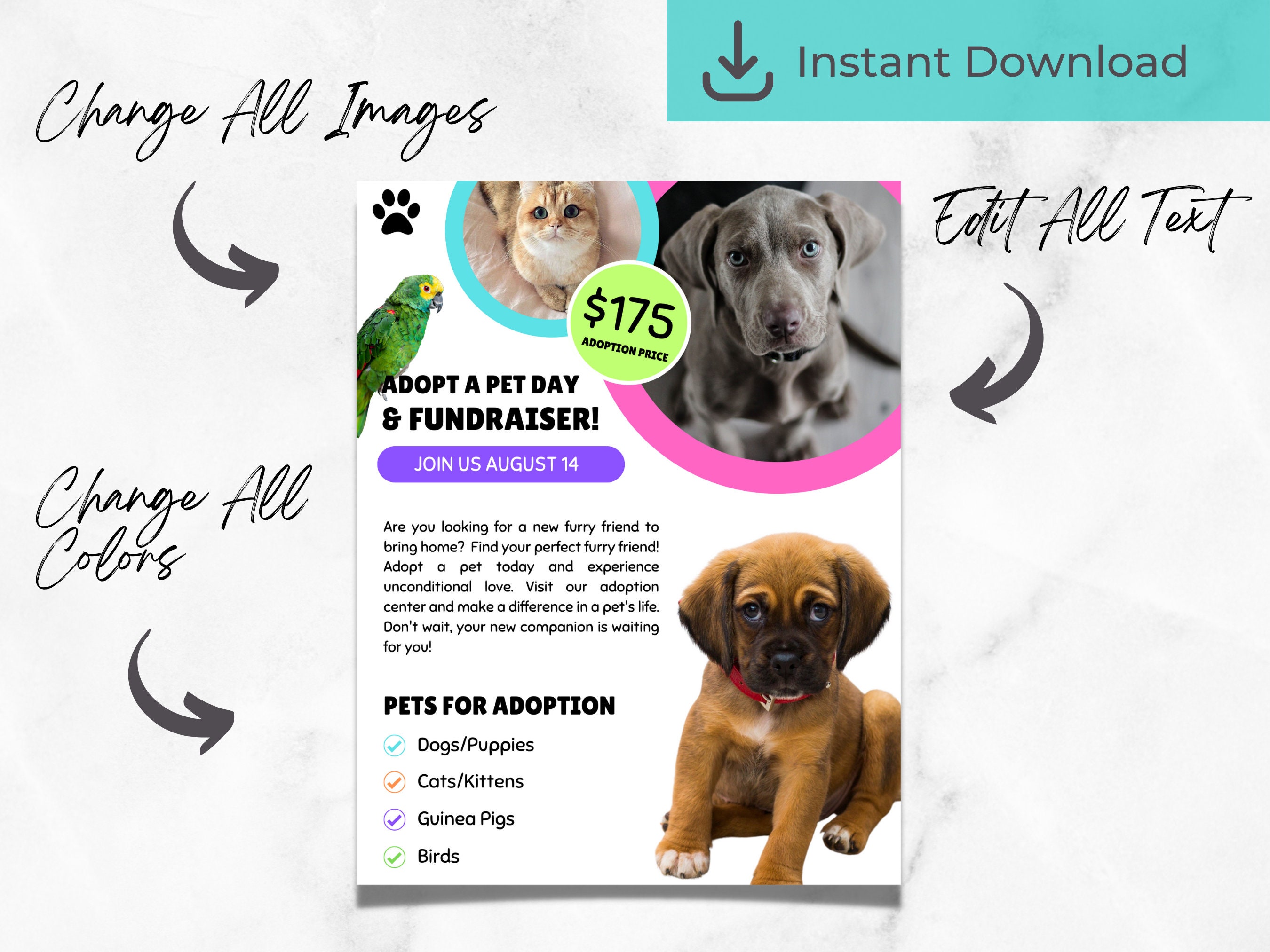 Pet Adoption Flyer, DIY Canva Pet Adoption Flyer, Editable Canva ...