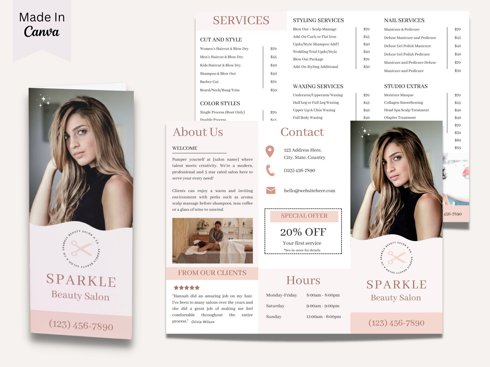 Beauty Salon Trifold Brochure Template, Editable Beauty Salon Price ...