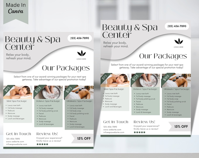 DIY Massage Spa Beauty Flyer Templates Design, Editable Printable ...