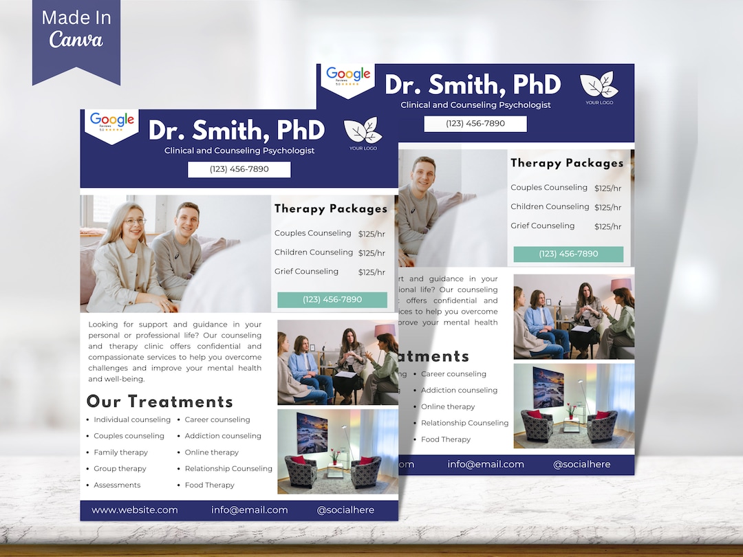 Counseling Psychology Therapy Flyer Templates Design, Editable ...