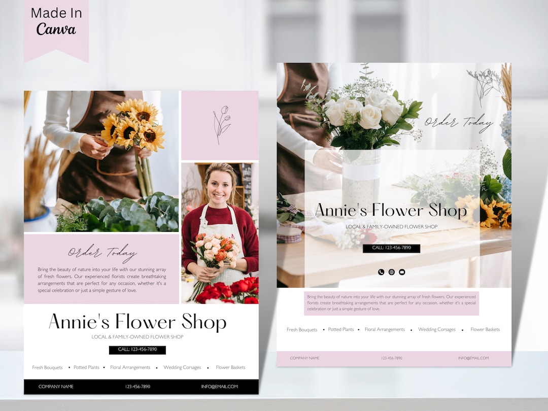 Flower Shop Flyer Template, Editable Florist Flower Shop Small Business ...
