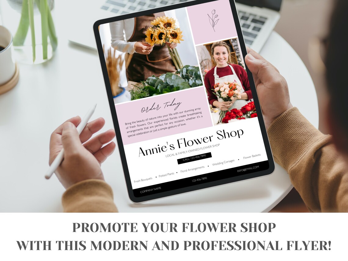 Flower Shop Flyer Template, Editable Florist Flower Shop Small Business ...