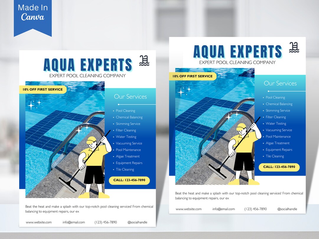 Pool Cleaning Flyer, DIY Editable Canva Template, Printable, Swimming ...