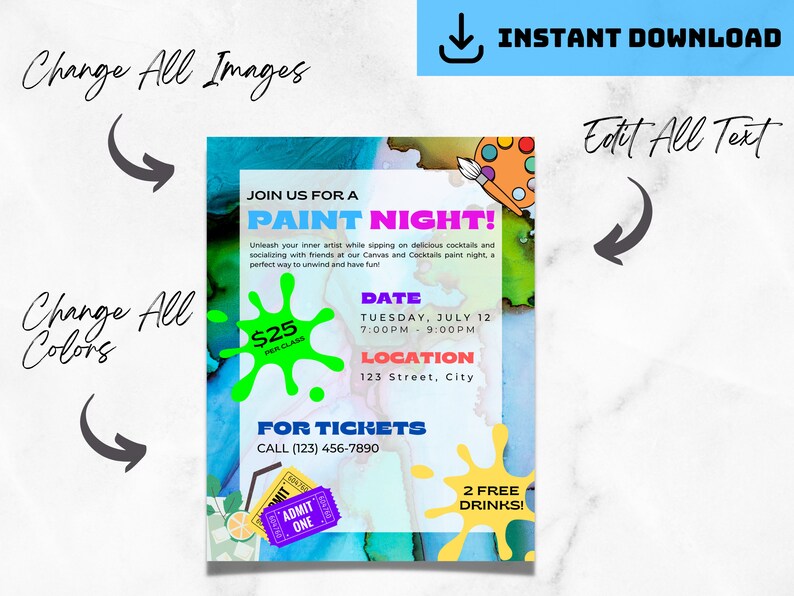 Editable Paint Night Template, Sip and Paint Flyer, DIY Paint and Sip ...