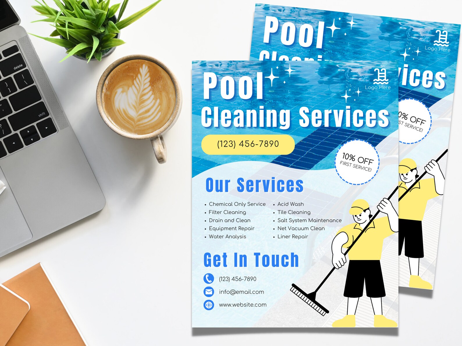 Pool Cleaning Flyer, Diy Editable Canva Template, Printable, Swimming ...