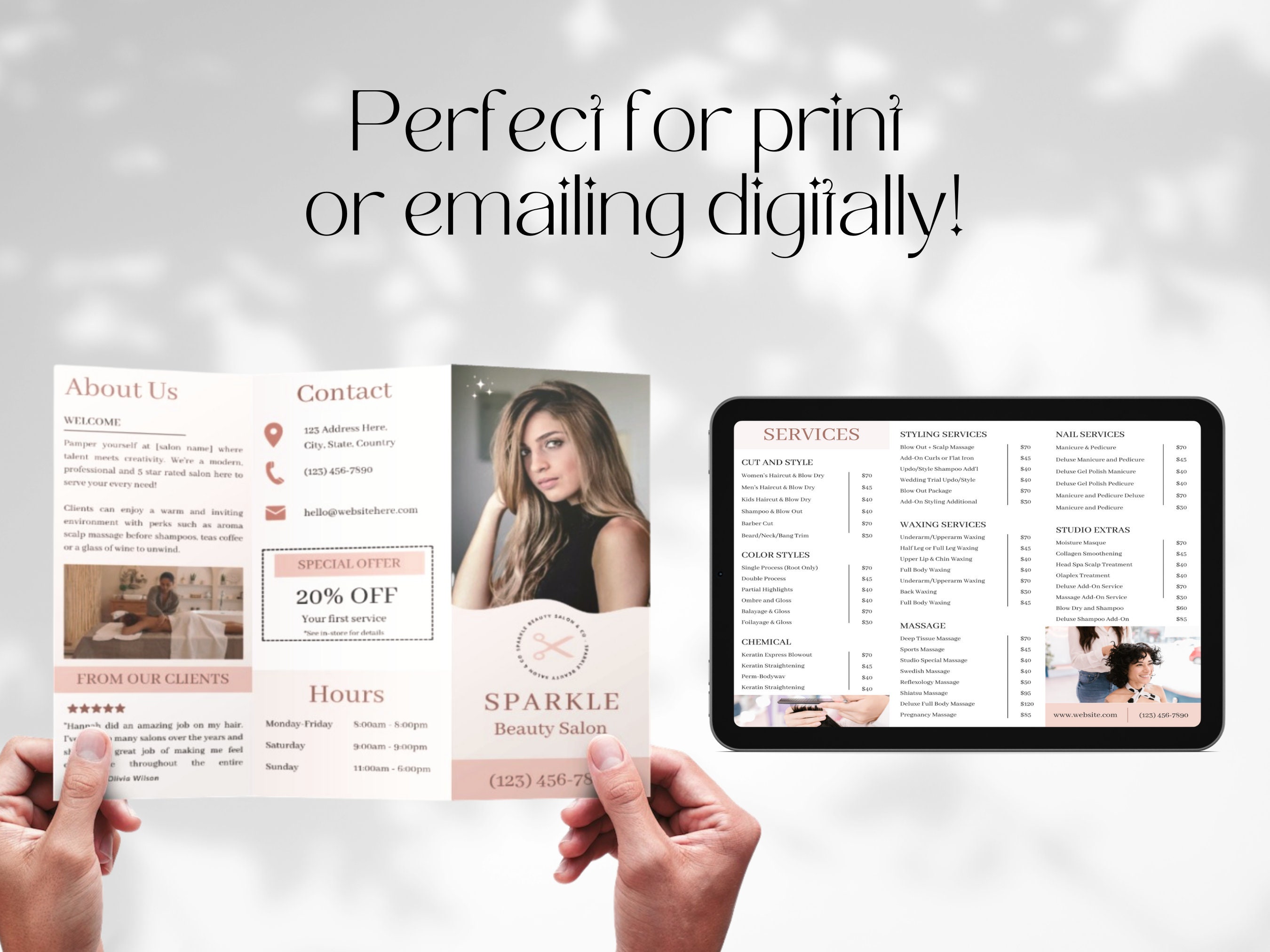 Beauty Salon Trifold Brochure Template, Editable Beauty Salon Price ...