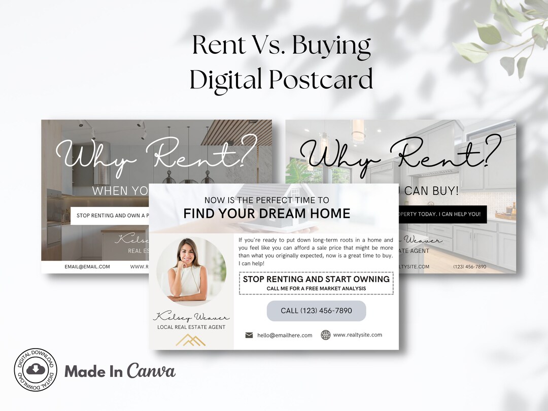 Real Estate Renting Postcard Template | Renting Vs Buying | Realtor ...