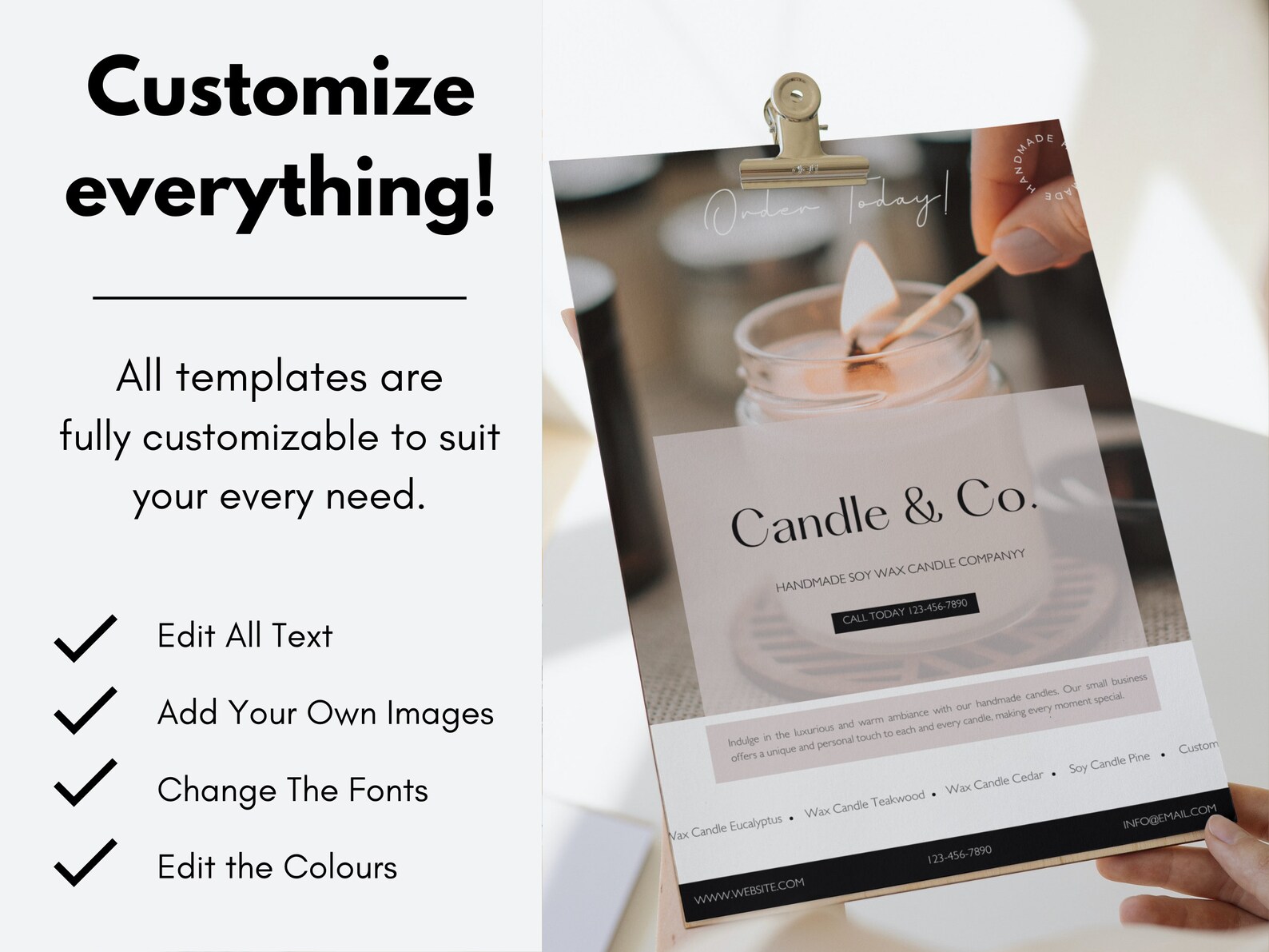 Soy Wax Candles Flyer Template, Editable Handmade Candle Making Small ...