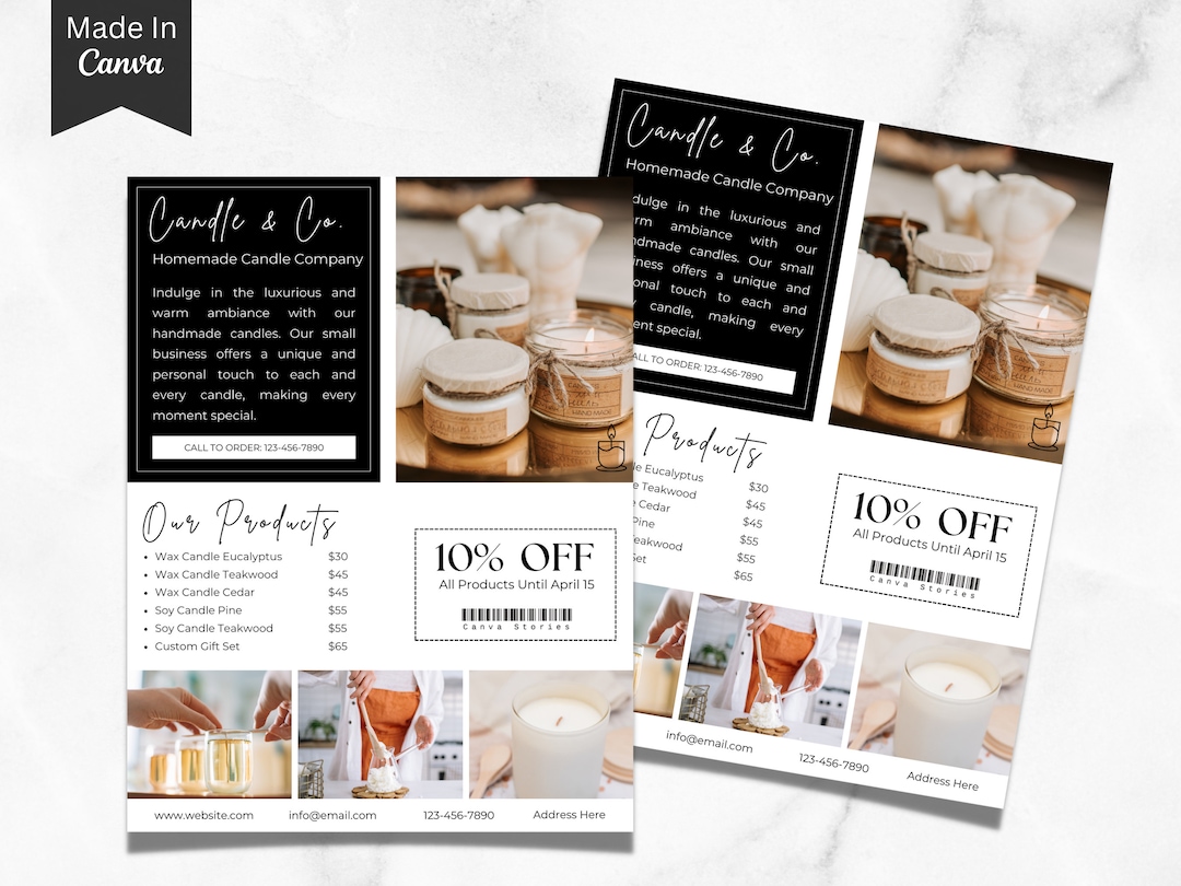 Soy Wax Candles Flyer Template, Editable Handmade Candle Making Small ...