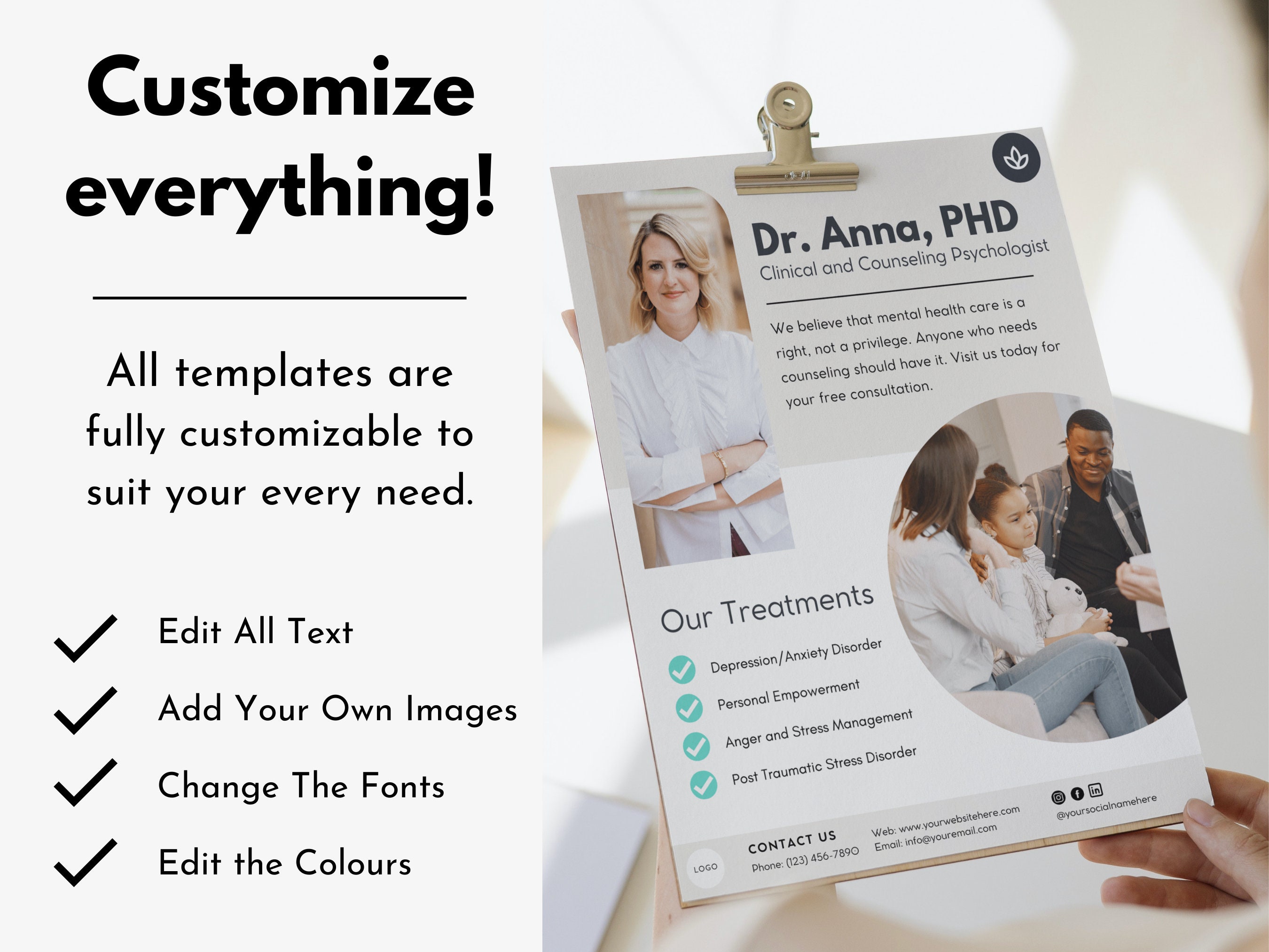 Counseling Psychology Therapy Flyer Templates Design, Editable ...