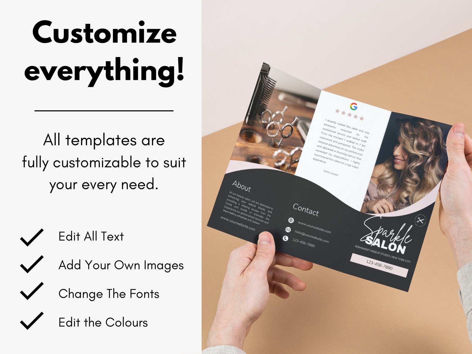 Beauty Salon Trifold Brochure Template, Editable Beauty Salon Price ...