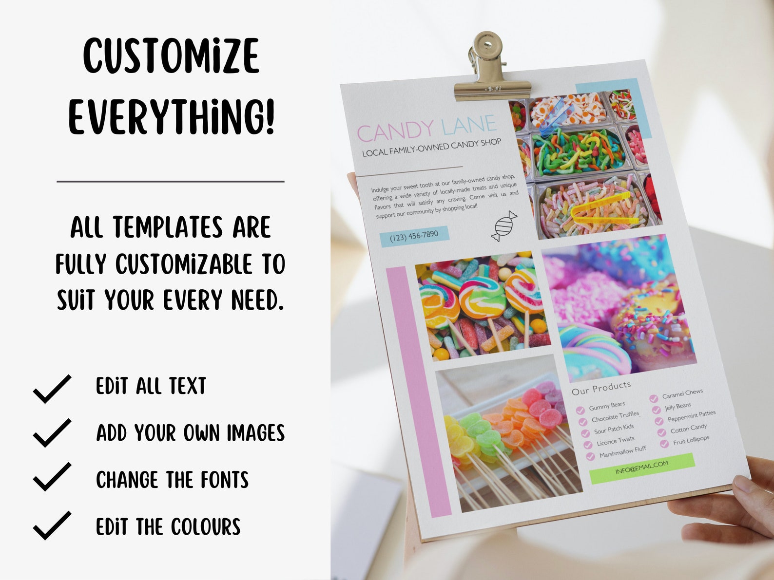 Candy Shop Flyer, DIY Canva Candy Shop Flyer Template, Editable Social ...