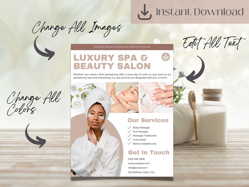 DIY Massage Spa Beauty Flyer Templates, Editable Printable, Instant ...