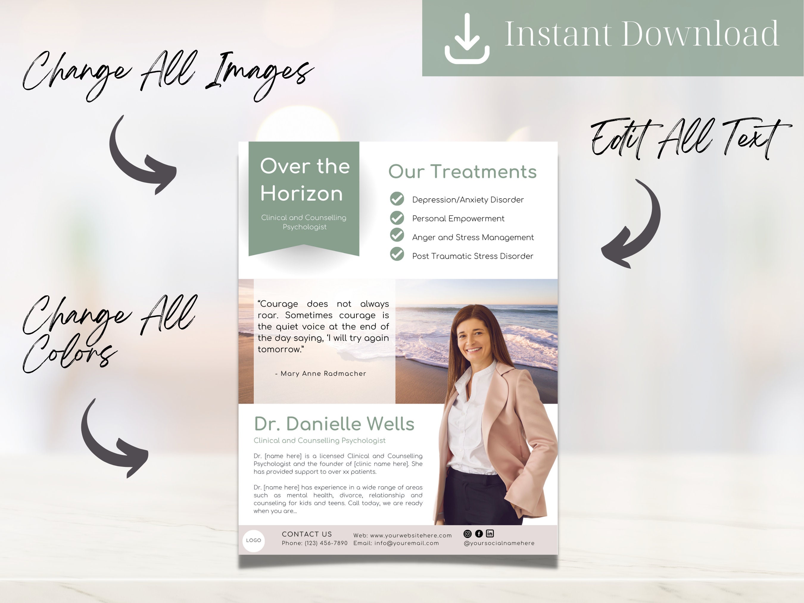 Counseling Psychology Therapy Flyer Templates Design, Editable ...
