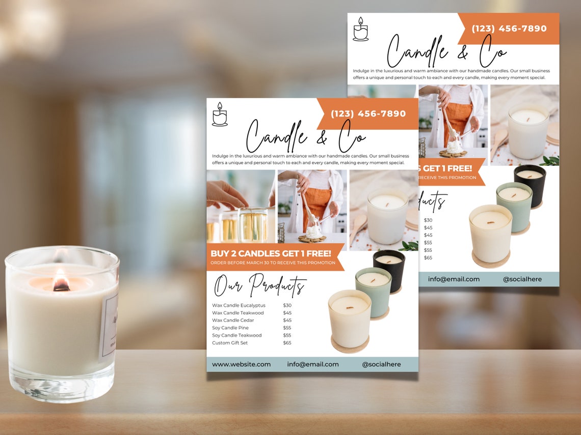 Soy Wax Candles Flyer Template, Editable Handmade Candle Making Small ...