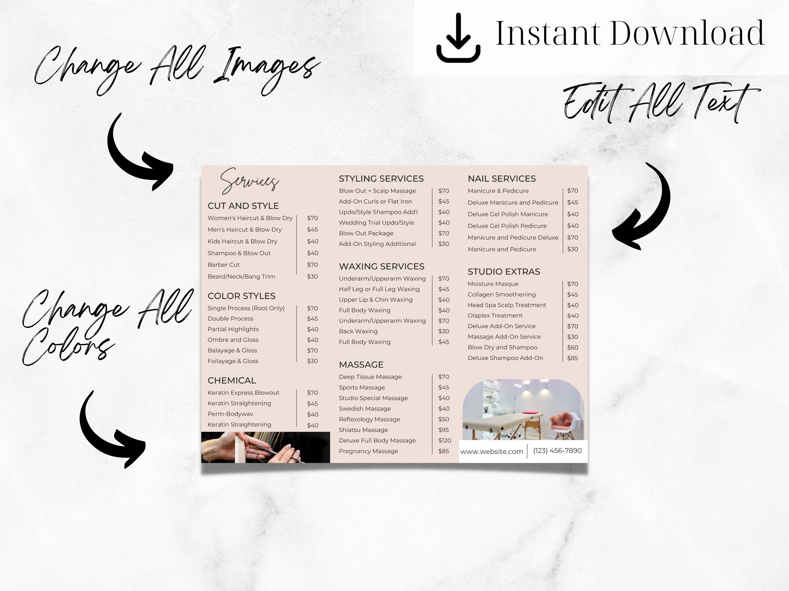 Beauty Salon Trifold Brochure Template, Editable Beauty Salon Price ...