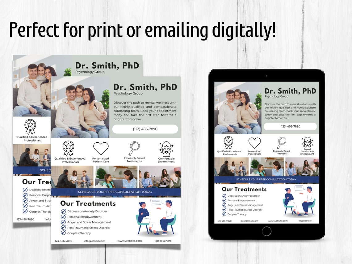 Counseling Psychology Therapy Flyer Templates Design, Editable ...