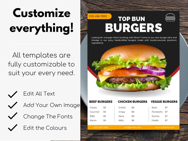 Burger Flyer DIY Canva Burger Flyer Template Editable US - Etsy