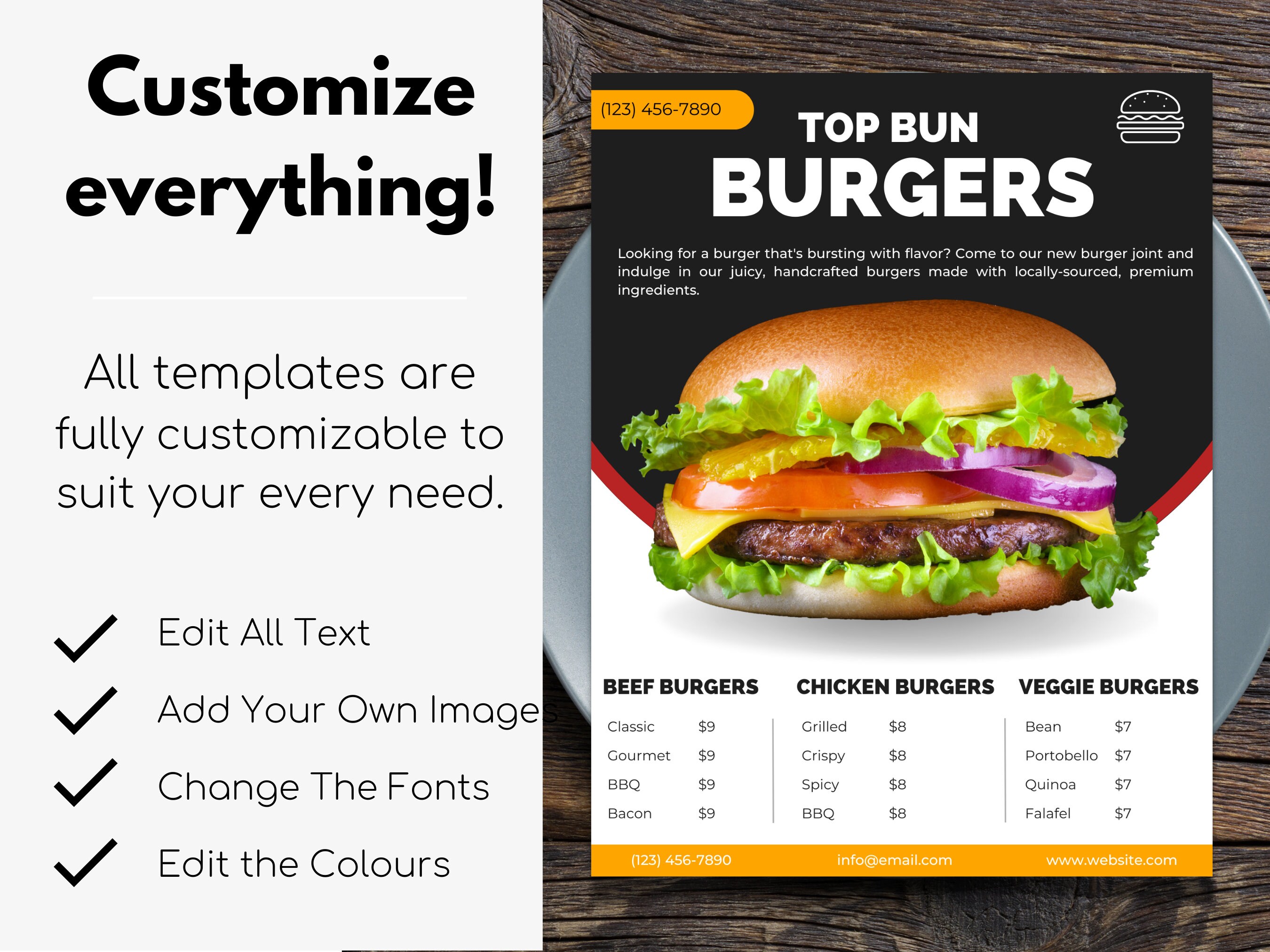 Burger Flyer DIY Canva Burger Flyer Template Editable US - Etsy