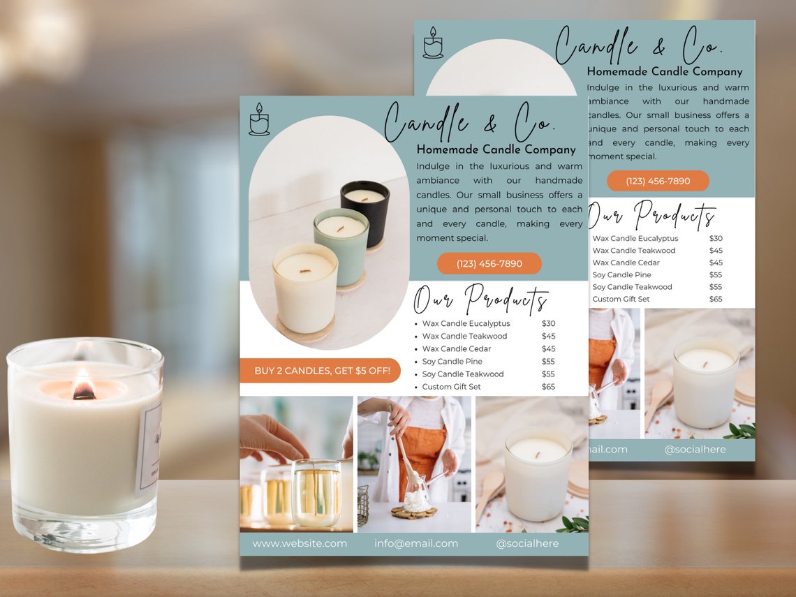 Soy Wax Candles Flyer Template, Editable Handmade Candle Making Small ...