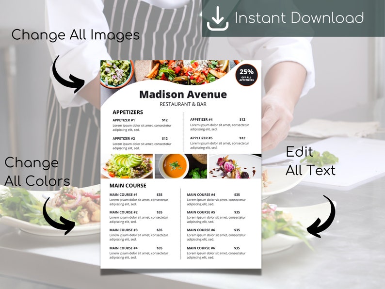 Restaurant Food Menu DIY Business Menu Template Editable - Etsy