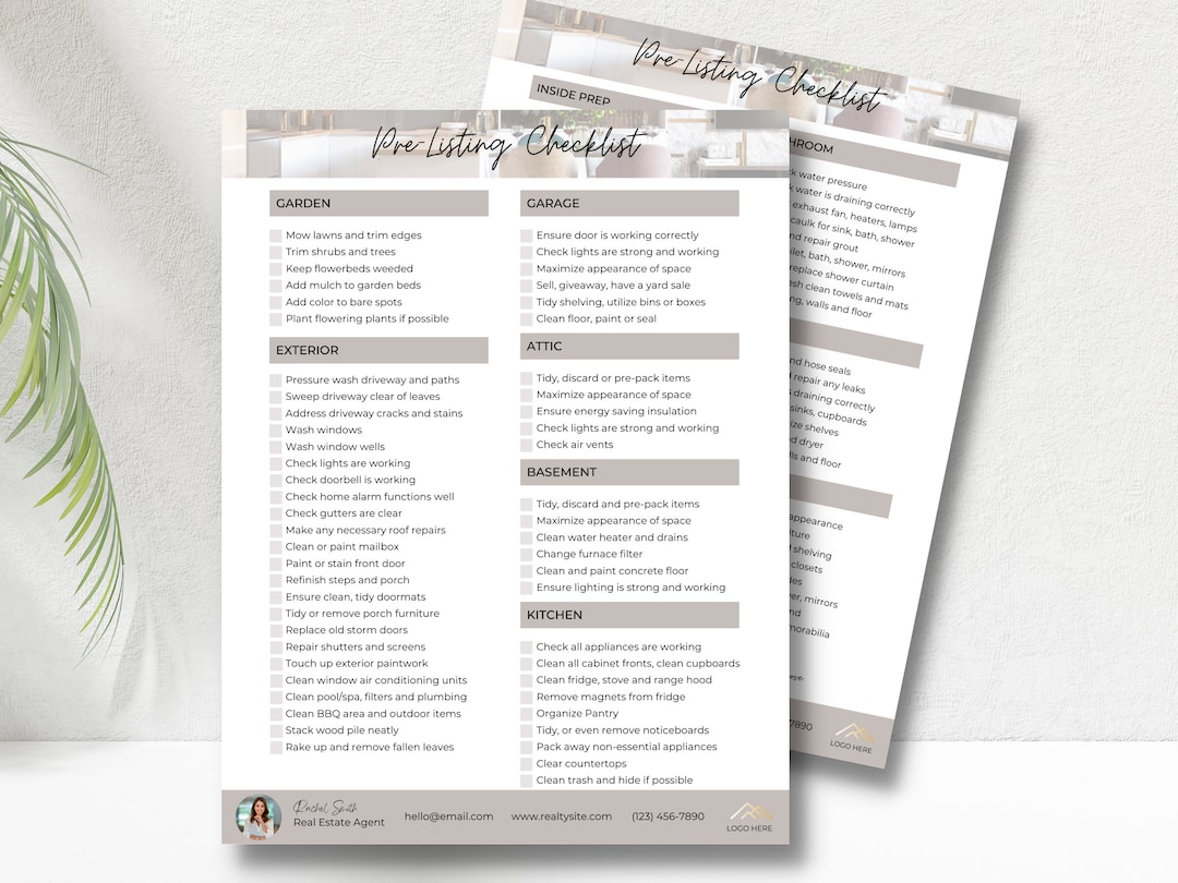 Real Estate Pre-listing Checklist for Home Sellers, Checklist Template ...