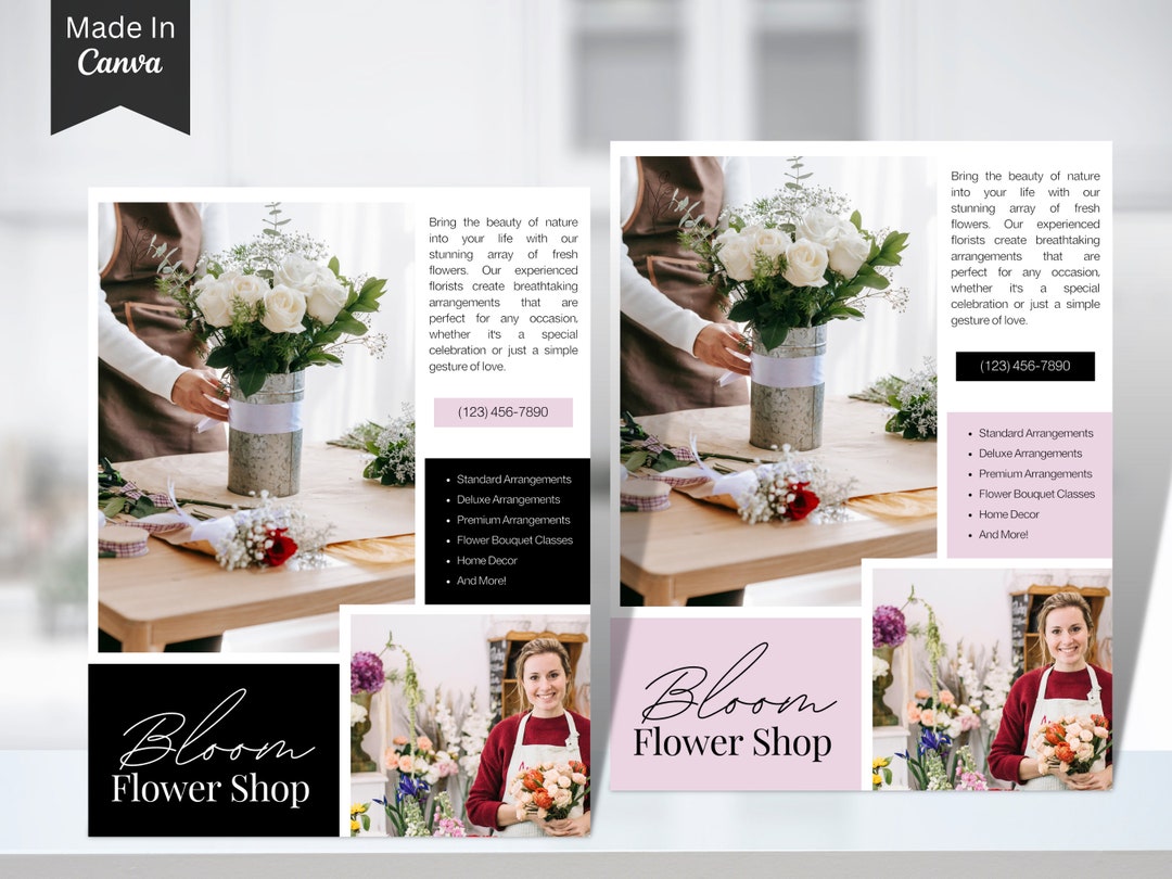 Flower Shop Flyer Template, Editable Florist Flower Shop Small Business ...