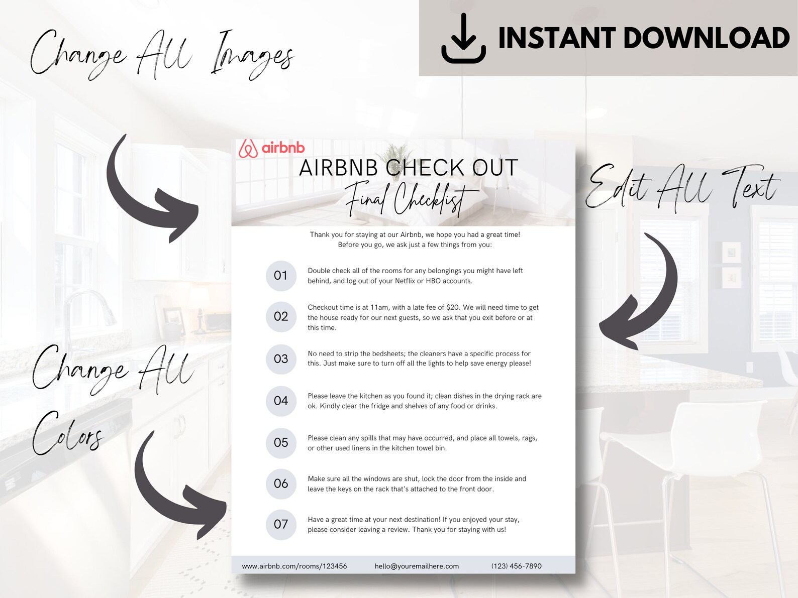 Airbnb Guest Check Out Checklist Sign Template | Editable Canva ...