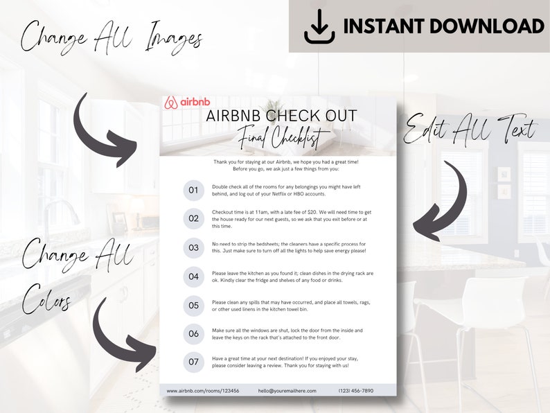 Airbnb Guest Check Out Checklist Sign Template | Editable Canva ...