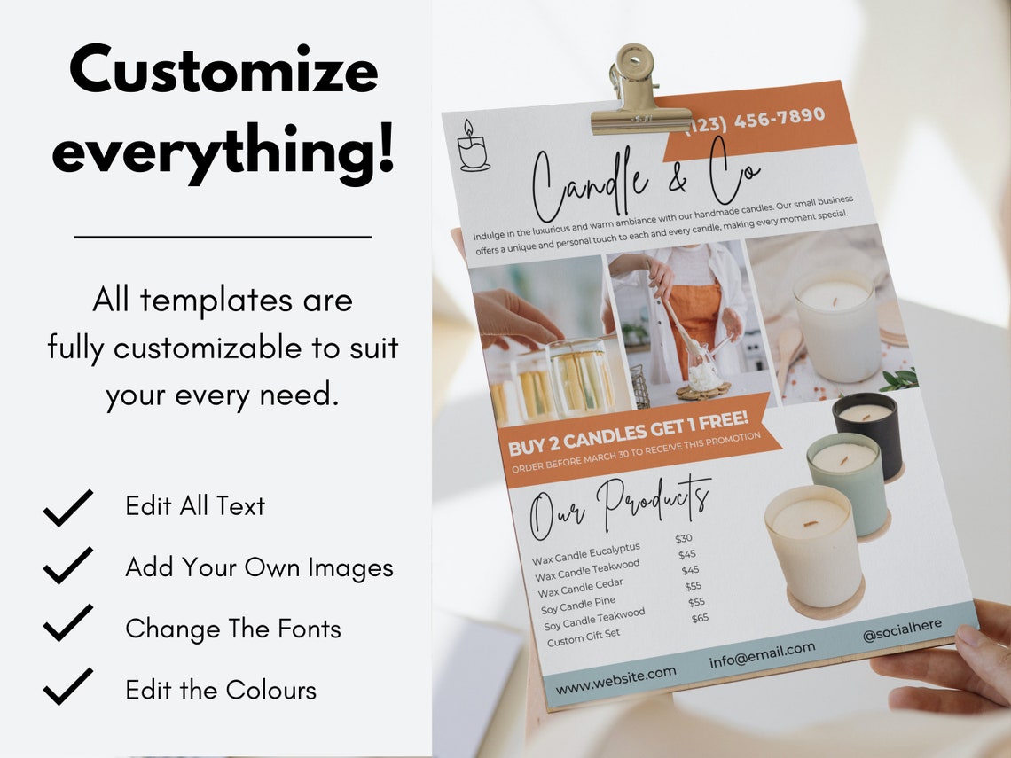 Soy Wax Candles Flyer Template, Editable Handmade Candle Making Small ...