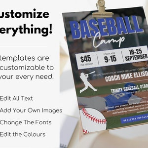 Baseball Camp Flyer, DIY Baseball Camp Templates, Editable Social Media ...