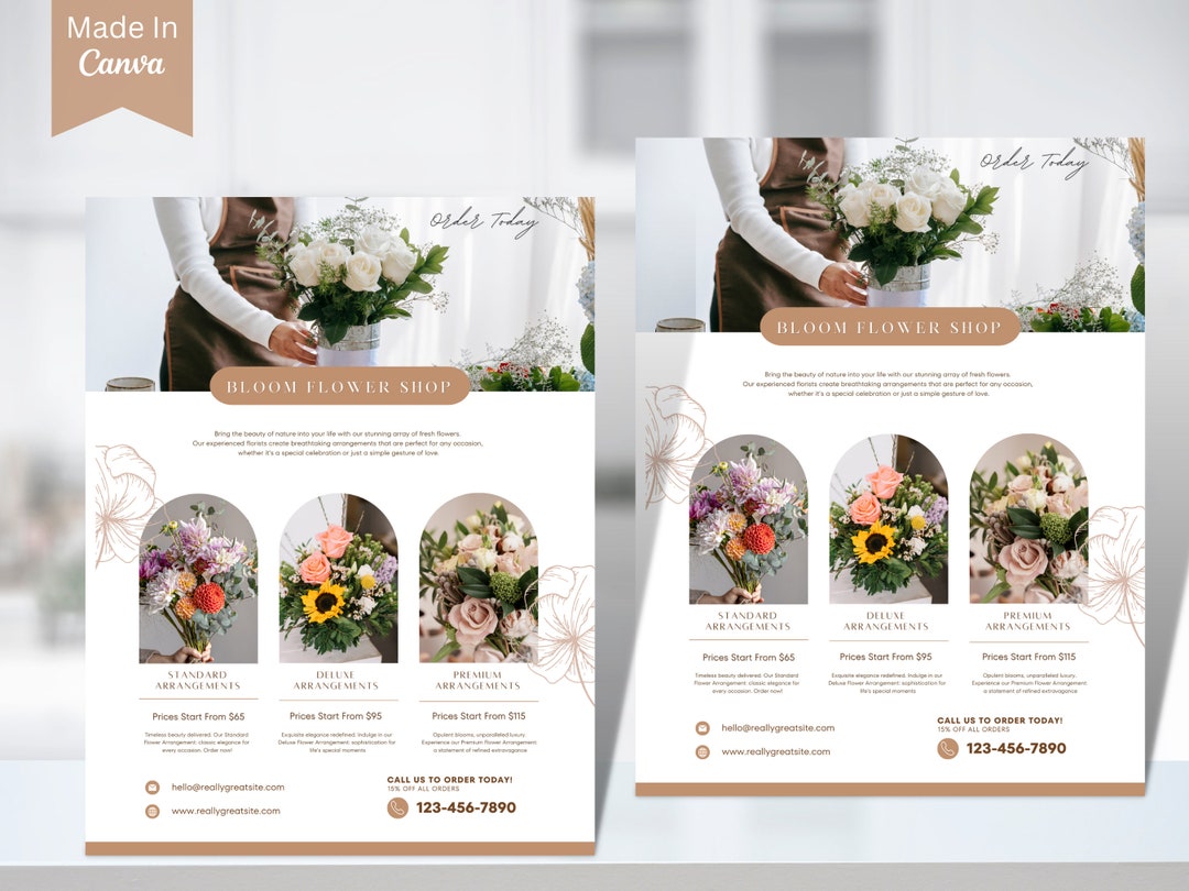 Flower Shop Flyer Template, Editable Florist Flower Shop Small Business ...