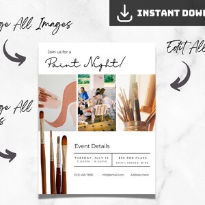 Editable Paint Night Template Flyer, RSVP Invitation, DIY Paint and Sip ...