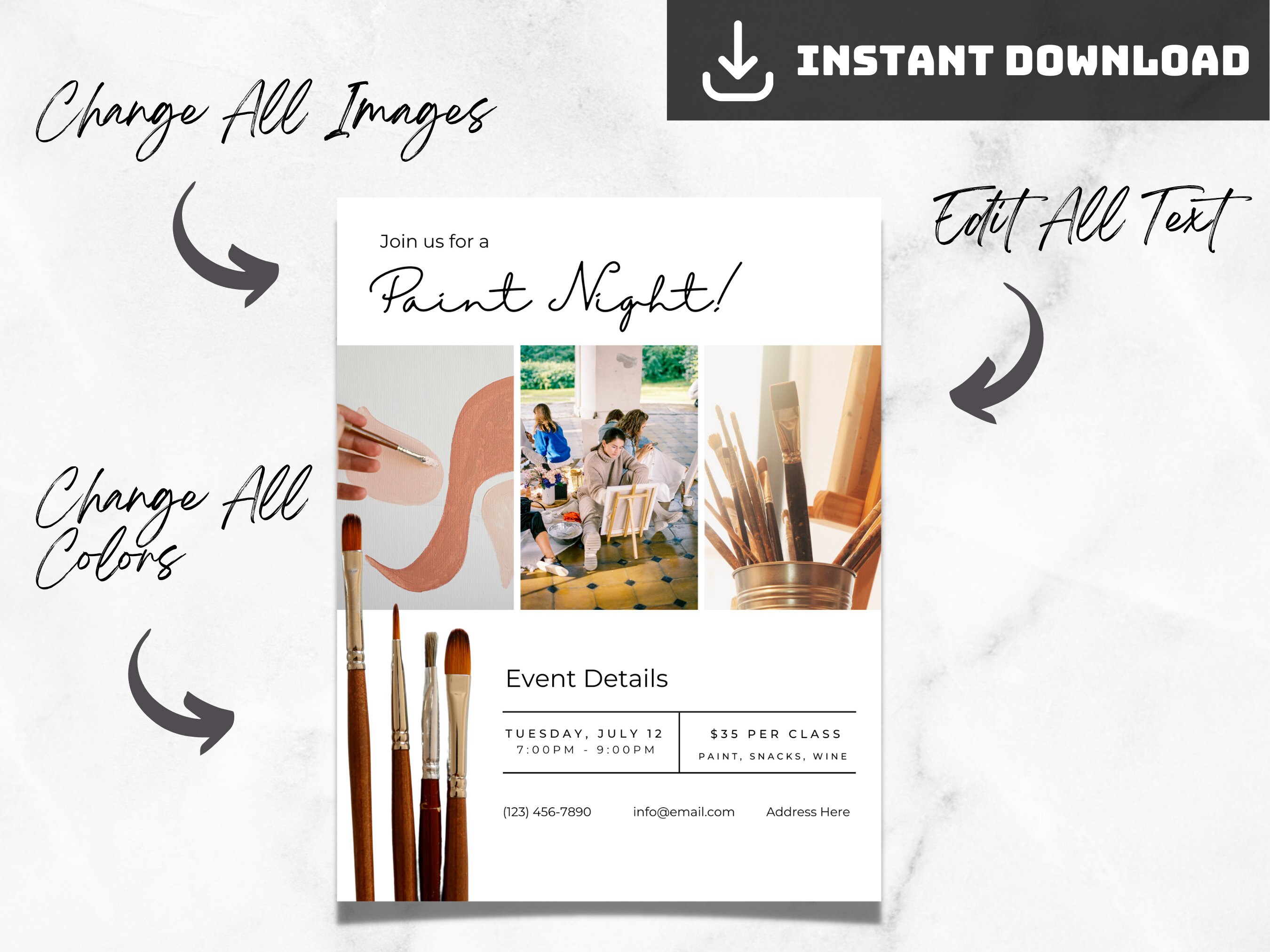 Editable Paint Night Template Flyer, RSVP Invitation, DIY Paint and Sip ...