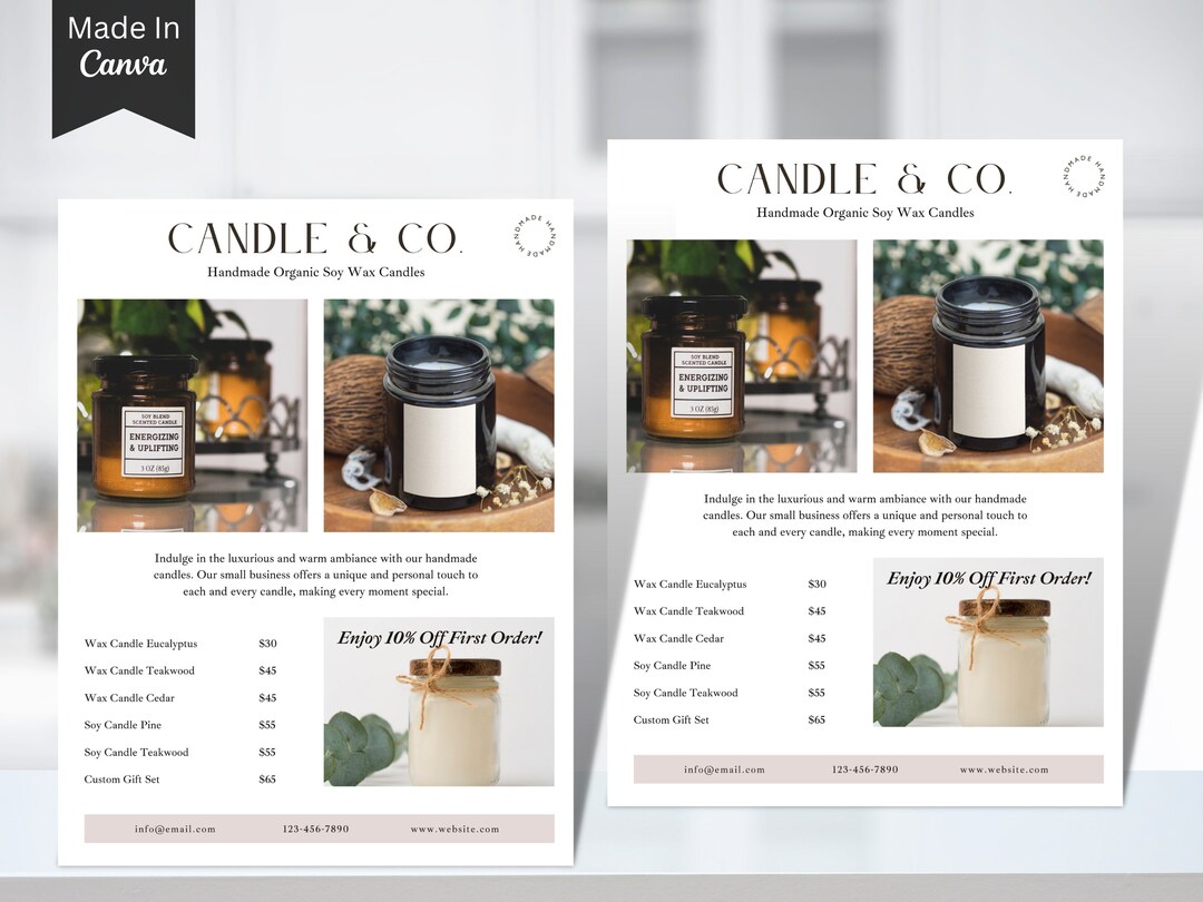 Soy Wax Candles Flyer Template, Editable Handmade Candle Making Small ...