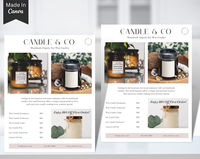Soy Wax Candles Flyer Template, Editable Handmade Candle Making Small ...
