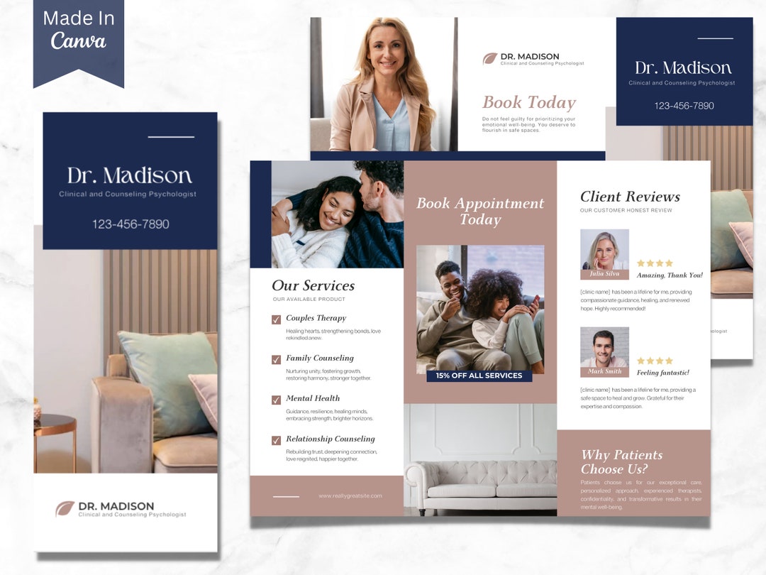 Counseling Psychology Therapy Brochure Templates Design, Editable ...