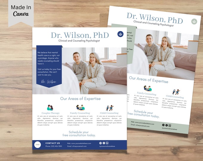 Counseling Psychology Therapy Flyer Templates Design, Editable ...