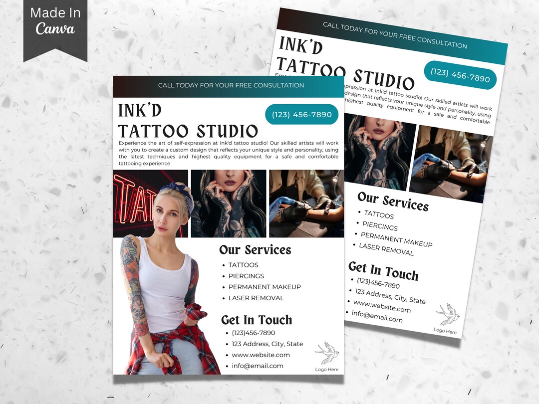 Tattoo Flyer Template, Tattoo Promotional Flyer, Canva Template ...