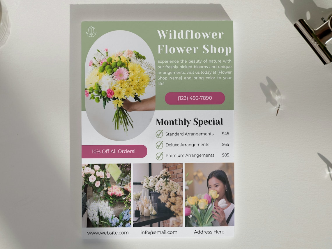 Flower Shop Flyer Template, Editable Florist Flower Shop Small Business ...