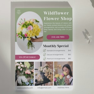 Flower Shop Flyer Template, Editable Florist Flower Shop Small Business ...