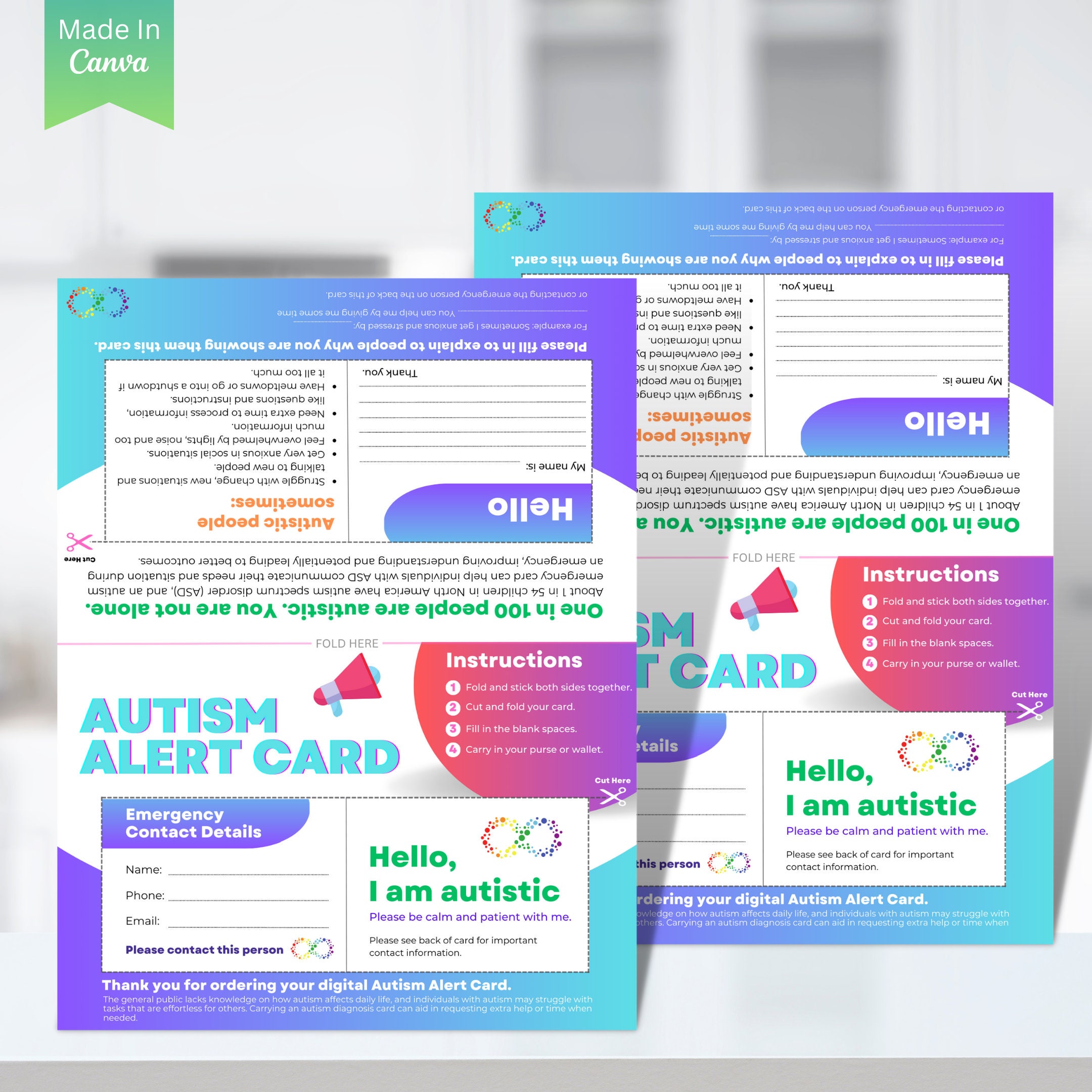 Autism Card, Autism ID Card, Autism Medical Card, Autistic Alert Card ...